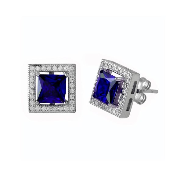 Jewelry | Silver 925 Blue Halo Square Cz Stud Earrings | Poshmark